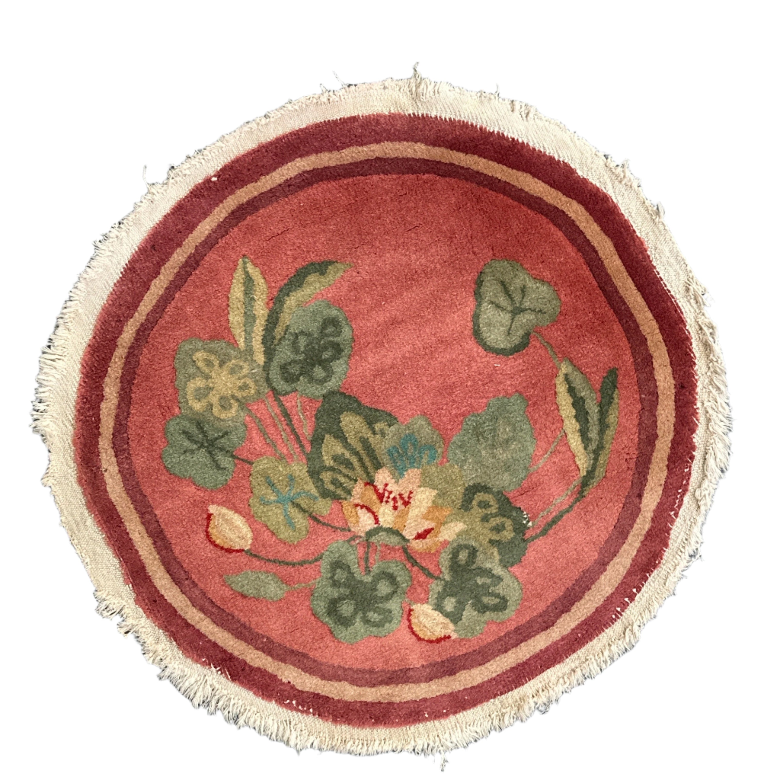 2'x2' Small Round Wool Rug | Pink Art Deco Area Rug – Ariana Rugs