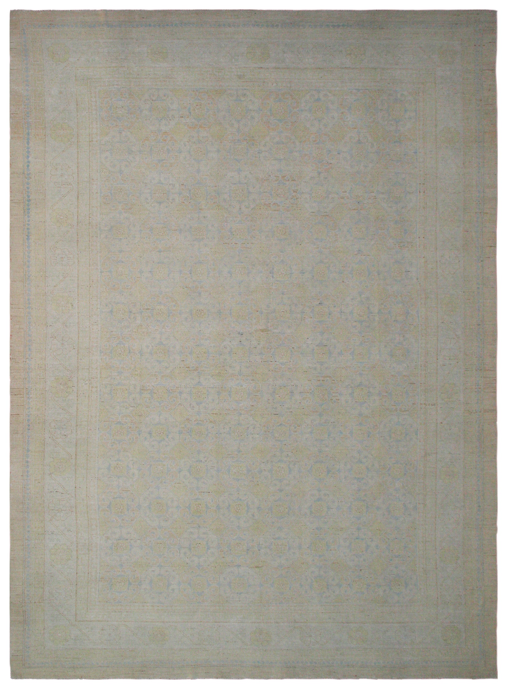 10'x14' Soft Color Wool Rug | Ivory & Blue Geometric Area Rug – Ariana Rugs
